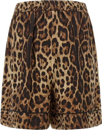 Dolce & Gabbana Leopard-Print Silk Satin Shorts - Brown