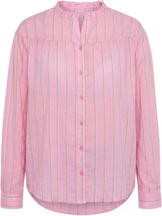 Ulla Popken Longbluse Bluse Streifen A-Linie Volant-Ausschnitt Langarm