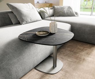 DELIFE Couchtisch Edge Boot 60x60 cm Keramik Laminam Noir Desir Braun Eleny Edelstahl geb&uuml;rstet, Couchtische