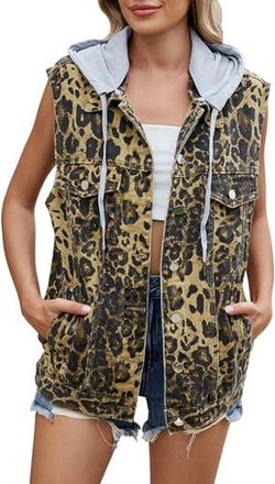 Generic 2026 Vestes en jean pour femme avec poches en jean d&eacute;lav&eacute;es et boutonn&eacute;es, dor&eacute;, XL