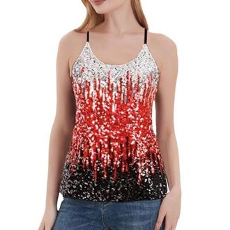 Generic Costume de f&ecirc;te 2026 pour femme - Haut &agrave; paillettes et bretelles, Rouge, XXL