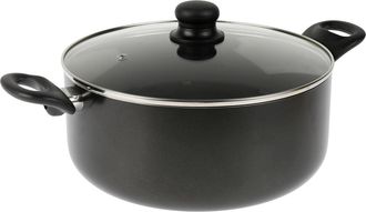 Crealys 529423 Kochtopf, Durchmesser 28 cm, gepresstes Aluminium, dunkelgrau, hitzebest&auml;ndige Griffe, schwarze Antihaftbeschichtung, Glasdampfdeckel, f&uuml;r alle