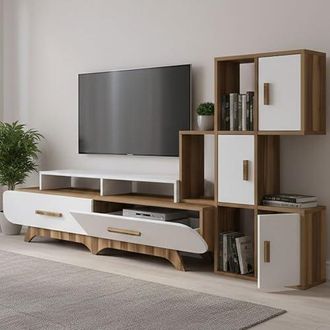 Dmora Wohnzimmerwand Zephyria 205x36,8x50h cm Braun 9 Regale