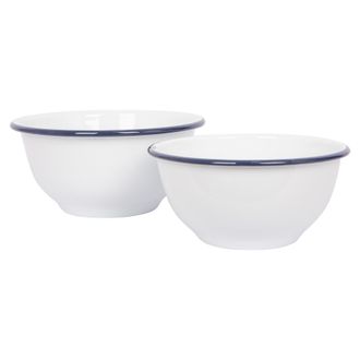 Argon Tableware 2pc Blau Wei&szlig; Emaille-R&uuml;hrsch&uuml;ssel-Set - Tief Metall Verschachtelung K&uuml;che Backen Kochen Salat Einfach Lagerung Essen Sch&uuml;sseln