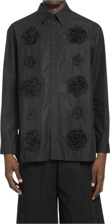 Simone Rocha Homme, Chemises, Noir, Taille: L Frill Flower Easy Shirt