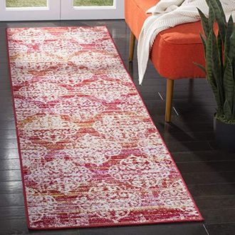 Safavieh Boho Teppich für Wohnzimmer, Esszimmer, Schlafzimmer - Montage Collection, Kurzer Flor, Pink und Multi, 69 X 244 cm