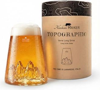 Alaskan Maker Verre long 450ml - Borosilicate de qualit&eacute; sup&eacute;rieure souffl&eacute; artisanalement avec les montagnes en relief | Cocktail, bi&egrave;re ou soft TOPOGRAPHIC (Tre C