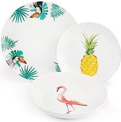 Excelsa Tropical Tafelservice 18-teilig, Porzellan, Weiß mit Dekor