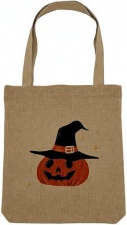 Fabulous Sac Shopping Tote Bag Aspect Lin - Citrouille Soci&egrave;re Dessin Halloween Illustration Mignon - Sac de Courses Toile Epaisse 360g Beige Naturel Cabas Por