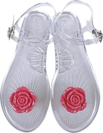 Generic Pantoufles d&eacute;t&eacute; pour femmes, sandales plates et transparentes &agrave; bout gel&eacute; en cristal, grande taille, claire, 38.5 EU