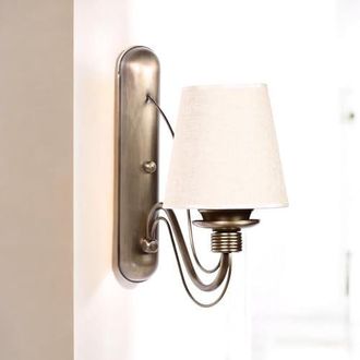 Opviq Elegant Beige Wall Lamp, Metal Body & Fabric Cap, 30 cm Height, 1 x 3.15W LED, Battery Operated, IP20, On/Off Switch | Perfect for Modern Decor