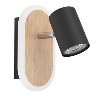 Eglo LED Wandleuchte innen Rimbocchi, ovale Wandlampe mit schwenkbarem Spot, Wandspot aus Metall in Schwarz und Holz-Optik, Wandstrahler warmweiß