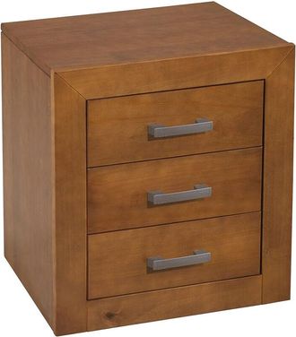 PEGANE Table de chevet / table de nuit &agrave; 3 tiroirs en pin massif coloris Cerisier - Longueur 50 x Profondeur 35 x Hauteur 55 cm