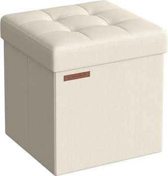 Songmics 38 cm Sitzbank mit Stauraum, klappbare Sitztruhe, Aufbewahrungsbox, Fußbank, cremeweiß LSF027W01