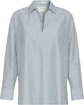 Max Mara Femme, Blouses et Chemises, Vert, Taille: 34 FR Chemise ray&eacute;e en popeline de coton
