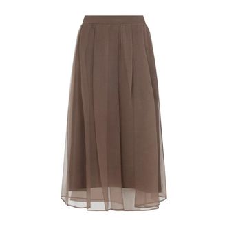 Brunello Cucinelli Jupe midi en voile - Femme - Jupes - Brun - Taille: 36 FR