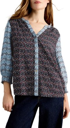 White Stuff May Top mit Gemischten Drucken - Langarm, Normale Passform aus Viskose - Blau Multi - Größe 42