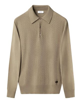 Eton Langarm-Strick-Poloshirt mit Chevron-Struktur, Contemporary Fit in