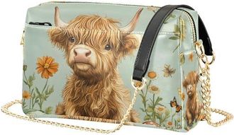 Mnsruu Sacs à bandoulière pour femme, sac à main en cuir de vache Highland, légumes, sac à main