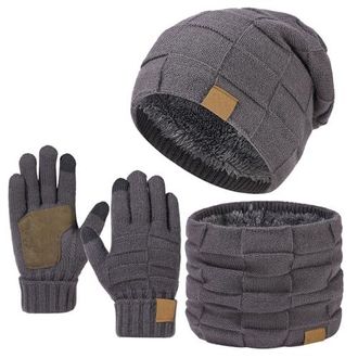 Generic Ardenknit Ensemble dhiver 3 pi&egrave;ces coupe-vent avec bonnet, &eacute;charpe et gants, doublure en polaire chaude pour temps froid, gris fonc&eacute;, taille unique