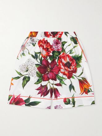 Dolce & Gabbana Short En Popeline De Coton À Imprimé Fleuri - Blanc