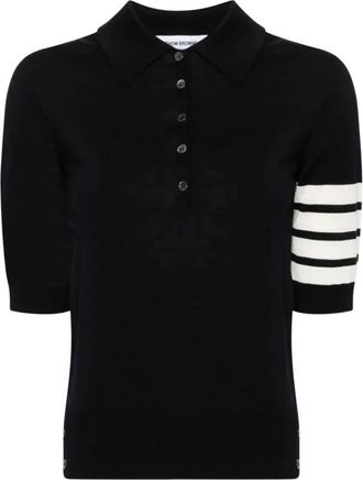 Thom Browne Woll-Polo mit 4-Streifen-Detail in Relaxed Fit - - Knitwear - Damen - Blau - XS