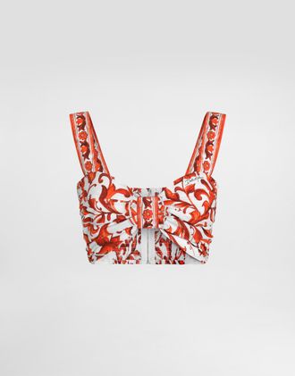 Dolce & Gabbana Bustier-top Aus Popeline Mit Majolika-print - Frau Blusen Und Tops Mehrfarbig 48