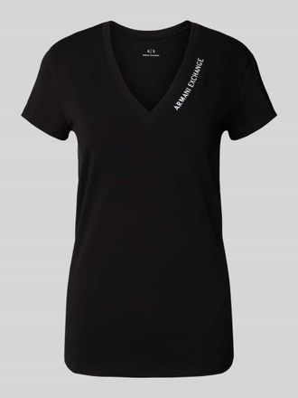 A|X Armani Exchange T-Shirt mit Label-Stitching und V-Ausschnitt