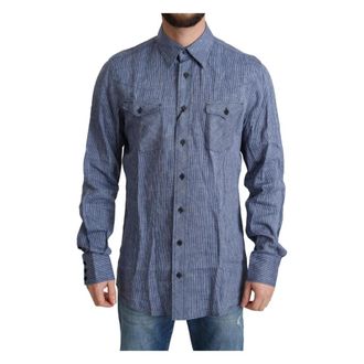 Dolce & Gabbana Blaue Streifen Herren Freizeit Hemd mit Knopfleiste - - Shirts - Herren - Blau - M