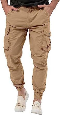 Generic Pantalon de jogging cargo pour homme, coupe ajust&eacute;e, pantalon de travail cargo &agrave; revers - Coupe fusel&eacute;e - Pantalon dext&eacute;rieur &agrave; taille &eacute;lastique avec 