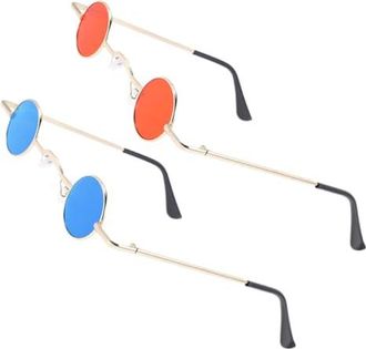 Holibanna 2 pièces Lunettes de Soleil Ronde Rétro Punk pour Hommes et Femmes Mini Monture Métal Légère Style Vintage Compact et Portable pour Fêtes et Usage Quo