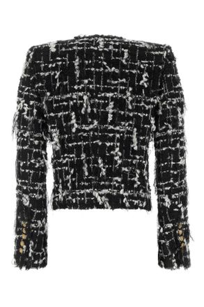 Balmain Womens Two-Tone Tweed Blazer Eab Noir-Blanc Giacche E Gilet Noir/blanc Jacket
