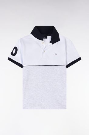 Eden Park Polo &Agrave; Manches Courtes Bicolore En Coton Gris Broderie 10 Coupe Droite