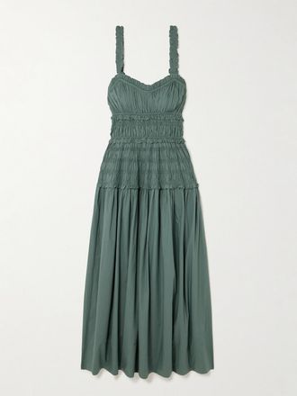 Dôen Marianne Midikleid Aus Biobaumwollpopeline Mit Raffungen - Grau