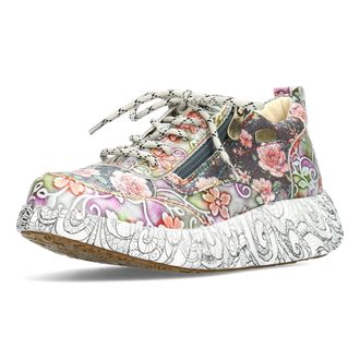 Laura Vita Damen Sneaker floral Leder mit Rei&szlig;verschluss Gummisohle NIKITO-62, Gr&ouml;&szlig;e:39 EU, Farbe:Grau