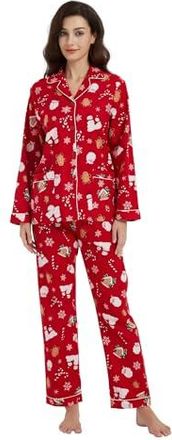 Global Femme Pyjama Flanelle Manches Long Ensembles de Pyjama Coton Chemises de Nuit Bouton Chaleureux Vêtements de Nuit Confortable Biscuits de Noël Gingerb
