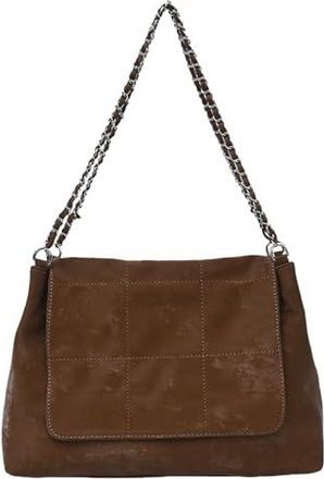 Generic Sac &agrave; main vintage en cuir synth&eacute;tique avec sangle de cha&icirc;ne, sac sous les bras pour femme, travail, shopping, voyage, quotidien, caf&eacute;, 12.2x8.66x5.12