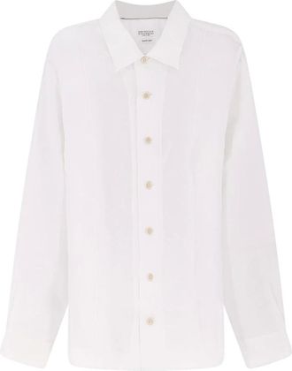 Brunello Cucinelli Homme, Chemises, Blanc, Taille: XL Chemise en lin &agrave; poches plaqu&eacute;es