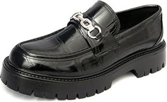 Generic Mocassins Penny pour homme - Plateforme en cuir - Chaussures habillées décontractées - Mocassins de marche tendance, Noir, 42 2/3 EU