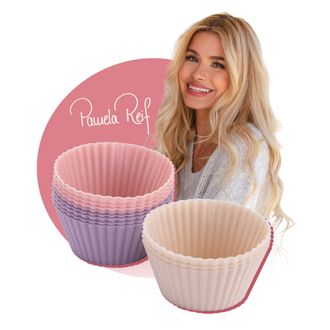 Fackelmann x Pamela Reif Silikon-Muffinf&ouml;rmchen - 12-teilig, Aus Platin-Silikon in Pastellrosa, Lavendel und Beige - Temperaturbest&auml;ndig von -40 &deg;C bis Plus 230 