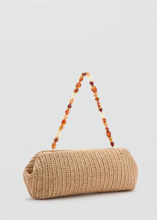Mango Schultertasche aus Naturfaser mit Perlendetail beige - Damen - Einheitsgr&ouml;&szlig;e - MANGO