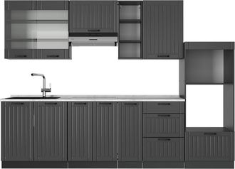 Vicco Küchenzeile Fame-Line, Dunkelgrau, 280 cm, AP Marmor