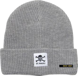 FC St. Pauli M&uuml;tze Rippe grau - Offizieller Fanartikel - Strickm&uuml;tze mit Totenkopf Patch & ST. Pauli Logo - recyceltes Material (DE/NL/SE/PL, Alphanumerisch, Einhe