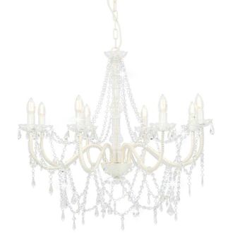 vidaXL Lustre avec perles Blanc 8 ampoules E14 Vidaxl