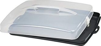 XAVAX Boîte de transport pour un gâteau (rectangulaire munie dune poignée transparente, va au lave-vaisselle, boîte à gâteaux, maître dhôtel) Anthracite/Tra