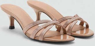 Mango Sandales talon lani&egrave;re strass nude - Femme - 35 - MANGO
