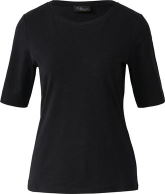 s.Oliver T-Shirt aus Baumwollmix mit Satindetail am Ausschnitt