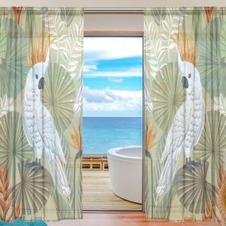 Alaza Durchsichtiger Voile-Vorhang, Motiv: tropische Pflanze, Papagei, Polyester-Material f&uuml;r Schlafzimmer, Dekoration, Zuhause, T&uuml;rdekoration, K&uuml;che, Wohnz