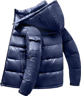 Heekpek Voqeen Daunenjacke Herren Wasserabweisend Leichtgewicht Gl&auml;nzend Steppjacke Abnehmbare Kapuze Winterjacke Casual Winter Isoliert Mantel F&uuml;r Den T&auml;glic