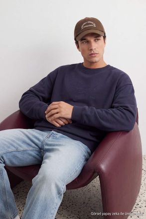 Trendyol MAN Herren Grau Slogan Lang Oversize Sweatshirts